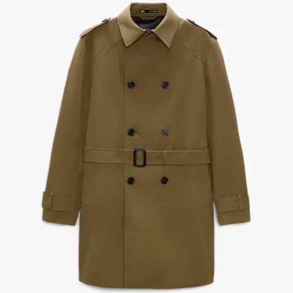 Zara | Jackets & Coats | Zara Camel Double Breasted Belted Water Repellent Short Trench Coat ...